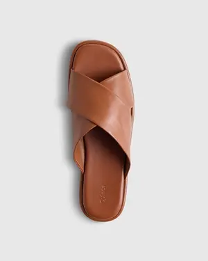 Quince Italian Leather Crossover Slide - Cognac