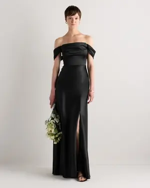 Quince Women's Aurora Stretch Satin Convertible Dress Black
