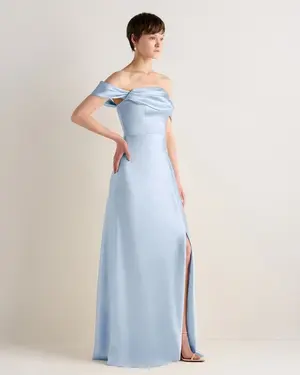 Quince Aurora Stretch Satin Convertible Maxi Dress - Mist Blue