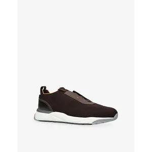 Santoni Tech Knit Leather And Mesh Trainers
