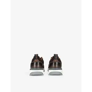 Santoni Tech Knit Leather And Mesh Trainers