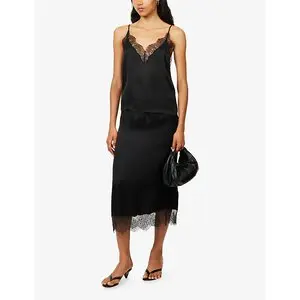 ANINE BING Shelby Lace-trim Silk-blend Midi Skirt