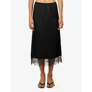 ANINE BING Shelby Lace-trim Silk-blend Midi Skirt