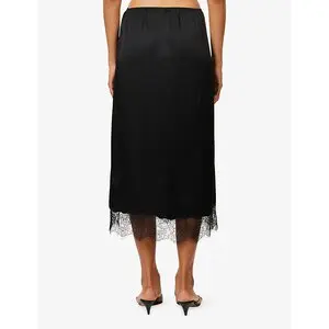 ANINE BING Shelby Lace-trim Silk-blend Midi Skirt