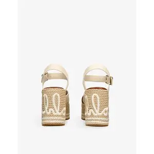 Chloé Leather Crossover Wedge Sandals - White/comb