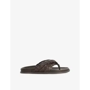 DUNE Lindie Woven-strap Flat Leather Sandals - Brown Leather