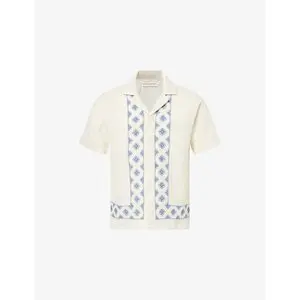 Orlebar Brown Maitan Embroidered Cotton Shirt - White Sand/blue