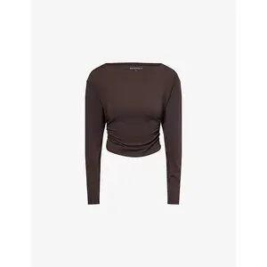 ADANOLA Long-sleeve Stretch-jersey Gathered Top - Coffee Bean