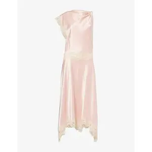 DE LA VALI Asymmetrical Lace Trim Midi Dress - Pink