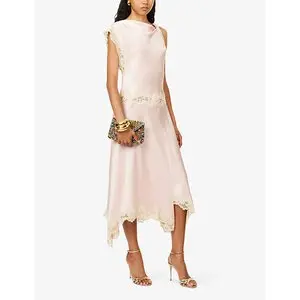 DE LA VALI Asymmetric Satin Midi Dress