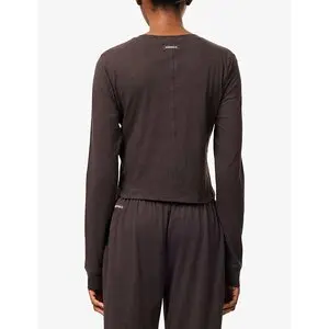 ADANOLA Slub Long-sleeve Button-up Cotton Top