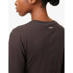 ADANOLA Slub Long-sleeve Button-up Cotton Top