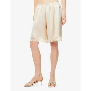 REFORMATION Clara Lace-trim Silk Bermuda Shorts
