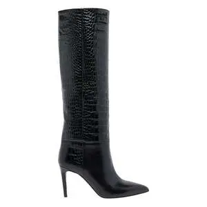 Paris Texas Knee-high Stiletto Boots In Crocodile-effect Patent Leather - Brown