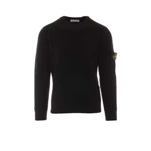 Stone Island Logo Detail Long Sleeve Crew Neck Sweater - Black