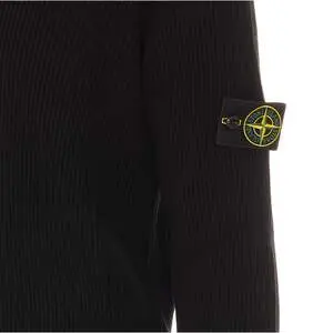 Stone Island Logo Detail Long Sleeve Crew Neck Sweater - Black