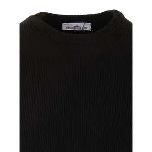 Stone Island Logo Detail Long Sleeve Crew Neck Sweater - Black