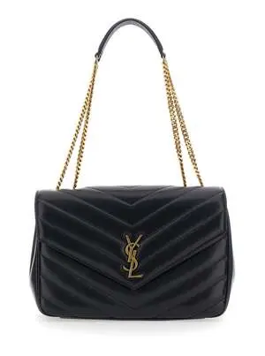 Saint Laurent Crossbody Bag 'loulou' Large With Sliding Chain Strap And Cassandre Plaque On Front In Black Leather For - Multicolor