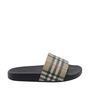Burberry Check Print Slides - Cream