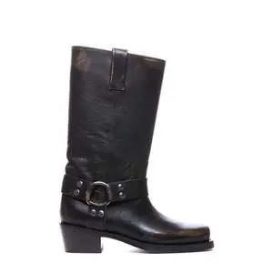 Paris Texas Roxy Knee-high Leather Boots With Buckle Detail - Black