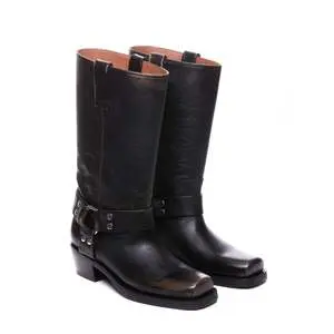 Paris Texas Roxy Knee-high Leather Boots With Buckle Detail - Black