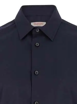 Valentino Garavani Blue Shirt With Classic Collar In Wool Blend