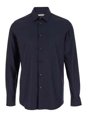 Valentino Garavani Blue Shirt With Classic Collar In Wool Blend - Multicolor