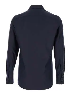 Valentino Garavani Blue Shirt With Classic Collar In Wool Blend