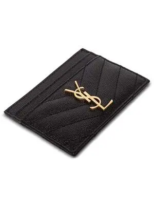 Saint Laurent Black Quilted Leather Card Holder With Logo