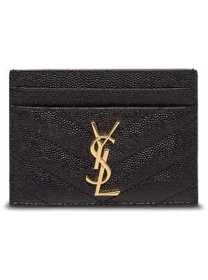 Saint Laurent Black Quilted Leather Card Holder With Logo - Multicolor