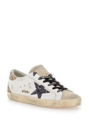 GOLDEN GOOSE Superstar Low Top Sneakers With Glitter And Distressed Effect