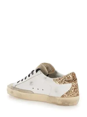 GOLDEN GOOSE Superstar Low Top Sneakers With Glitter And Distressed Effect