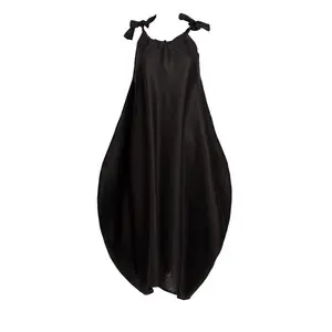 BIANCA POPP Semiballoon Dress With Ribbons In Linen - Black