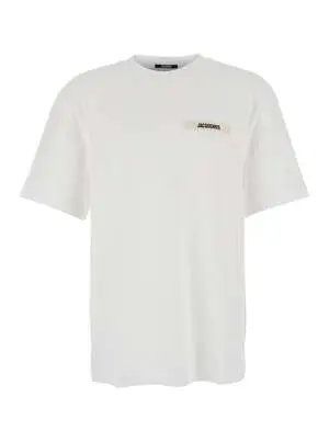 Jacquemus Le T-shirt Gros Grain' T-shirt With Logo Patch On The Front In Cotton - White