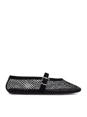 Alaïa Flat Mesh Ballerinas With Rhinestones And Buckle Strap - Black
