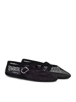 Alaïa Flat Mesh Ballerinas With Rhinestones And Buckle Strap
