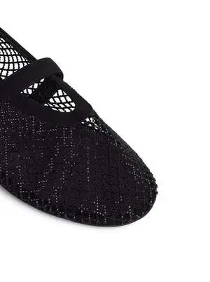 Alaïa Flat Mesh Ballerinas With Rhinestones And Buckle Strap