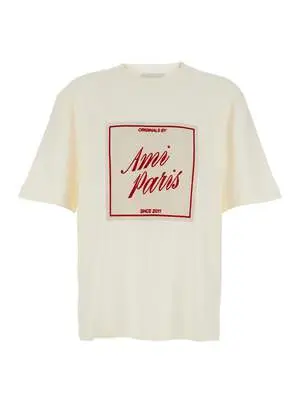 AMI Paris White T-shirt With Maxi Logo Print On The Front In Cotton For - Multicolor
