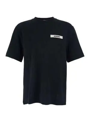 Jacquemus T-shirt 'le T-shirt Gros Grain' Crew Neck With Logo Patch On The Front In Black Cotton For - Multicolor