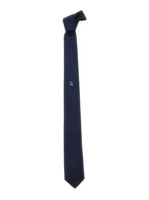 FERRAGAMO Blue Tie With Logo On The Front In Silk - Multicolor