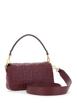 Fendi Bordeaux Leather Baguette Shoulder Bag With Removable Strap - Multicolor