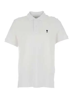 AMI Paris Polo Shirt With Adc Embroidery On The Front And Classic Cotton Collar For - White