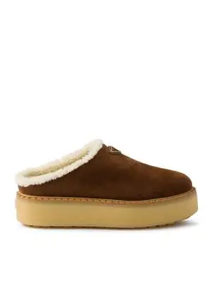 Prada Suede Mules With Enamelled Triangle Logo - Multicolor