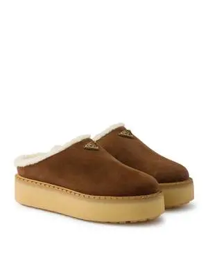 Prada Suede Mules With Enamelled Triangle Logo - Multicolor