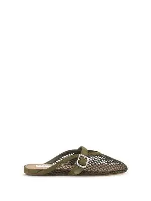 Alaïa ALAIA Fishnet Flat Mules With Buckle Green
