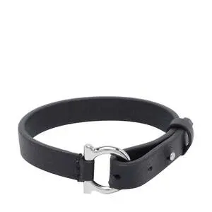 FERRAGAMO Gancini Leather Bracelet - Black