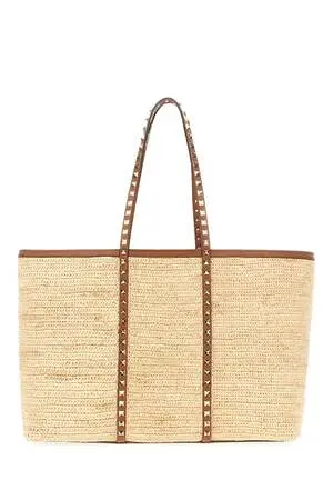 Valentino Garavani Raffia Shopper Bag With Studs - Multicolor