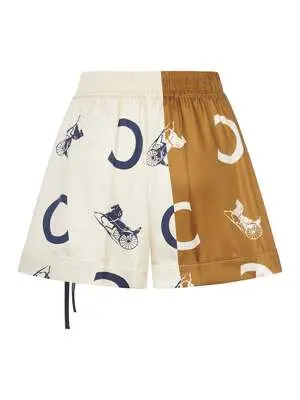 Celine Silk Shorts With Iconic Print
