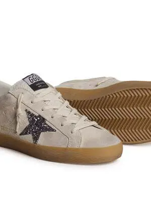 GOLDEN GOOSE Suede Super-star Sneakers With Glitter Star - Gray