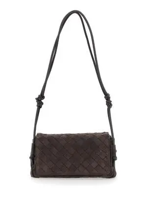 Bottega Veneta Notturno' Crossbody Bag With All-over Intreccio Motif And Knot Detail Strap In Suede For - Brown